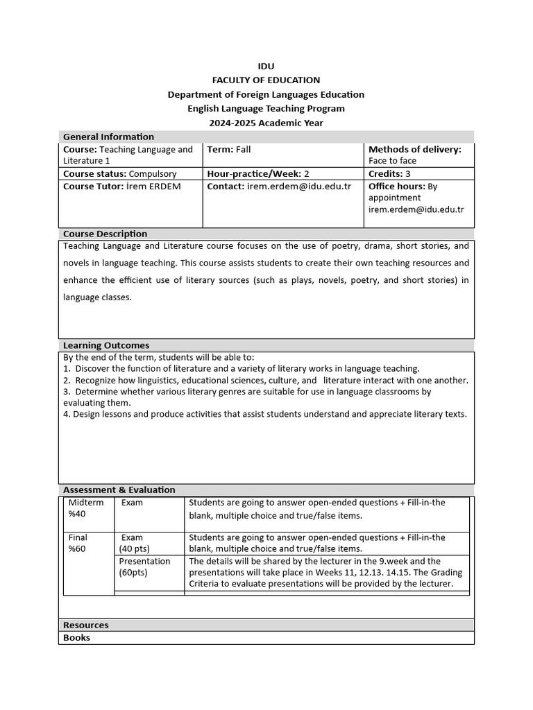 Teaching Language and Literature Content | PDF | English As A Second Or ...