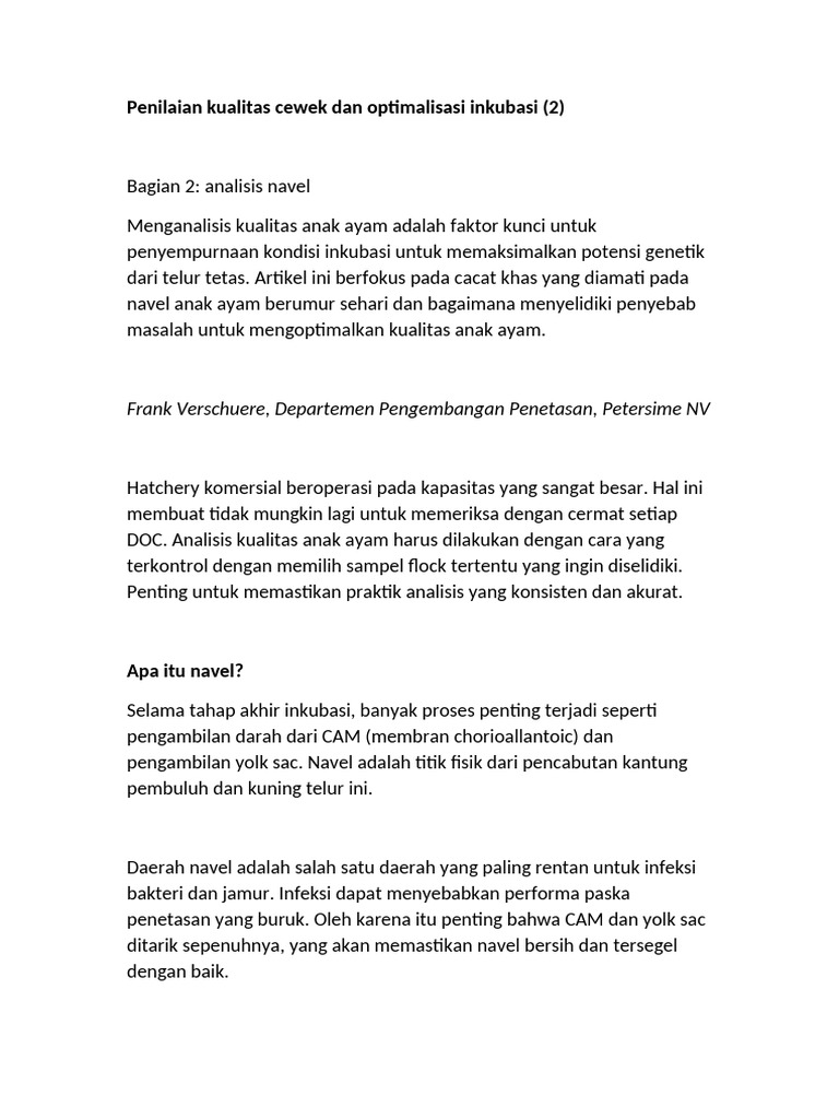 Chick Quality Assessment and Incubation Optimisation | PDF