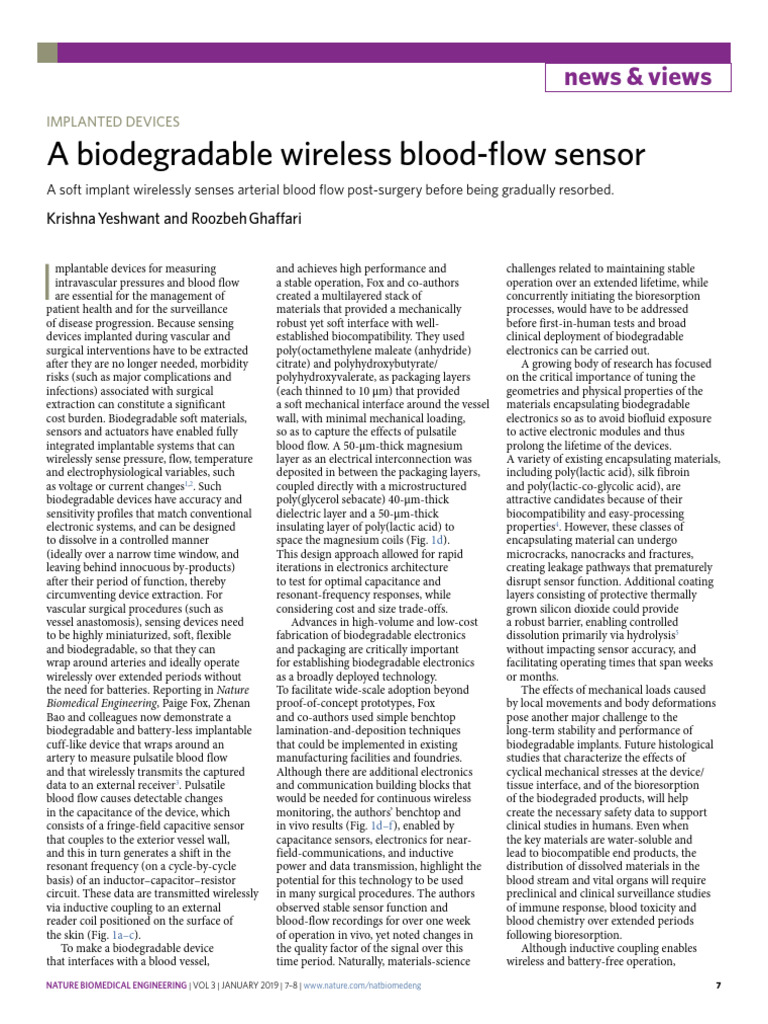 A Biodegradable Wireless Blood-Flow Sensor | PDF | Hemodynamics | Inductor