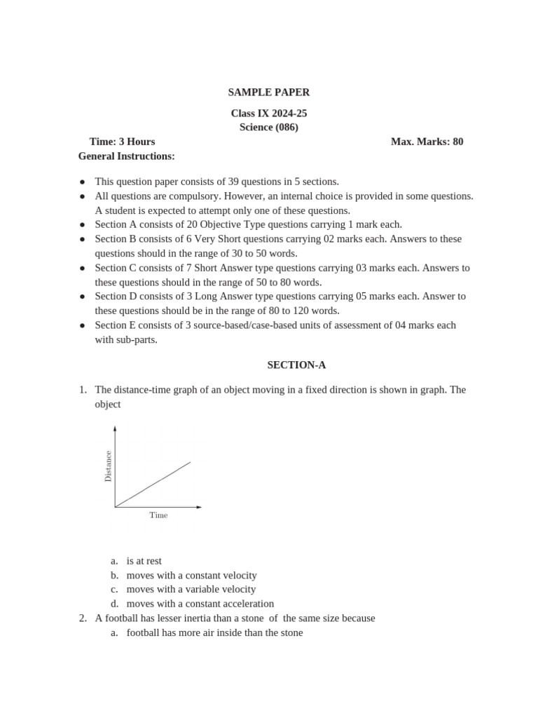 Class 9 Science Sample Paper 2024-25 | PDF | Atoms | Chemical Substances