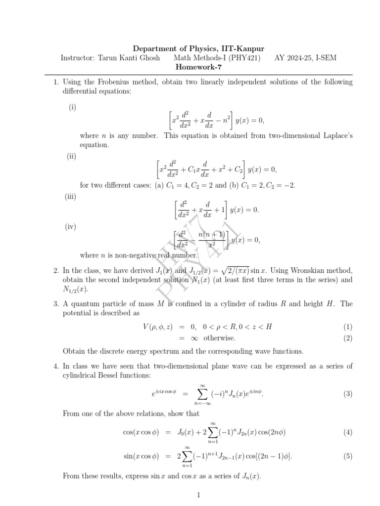 hw-diff-eq | PDF | Differential Calculus | Mathematical Physics