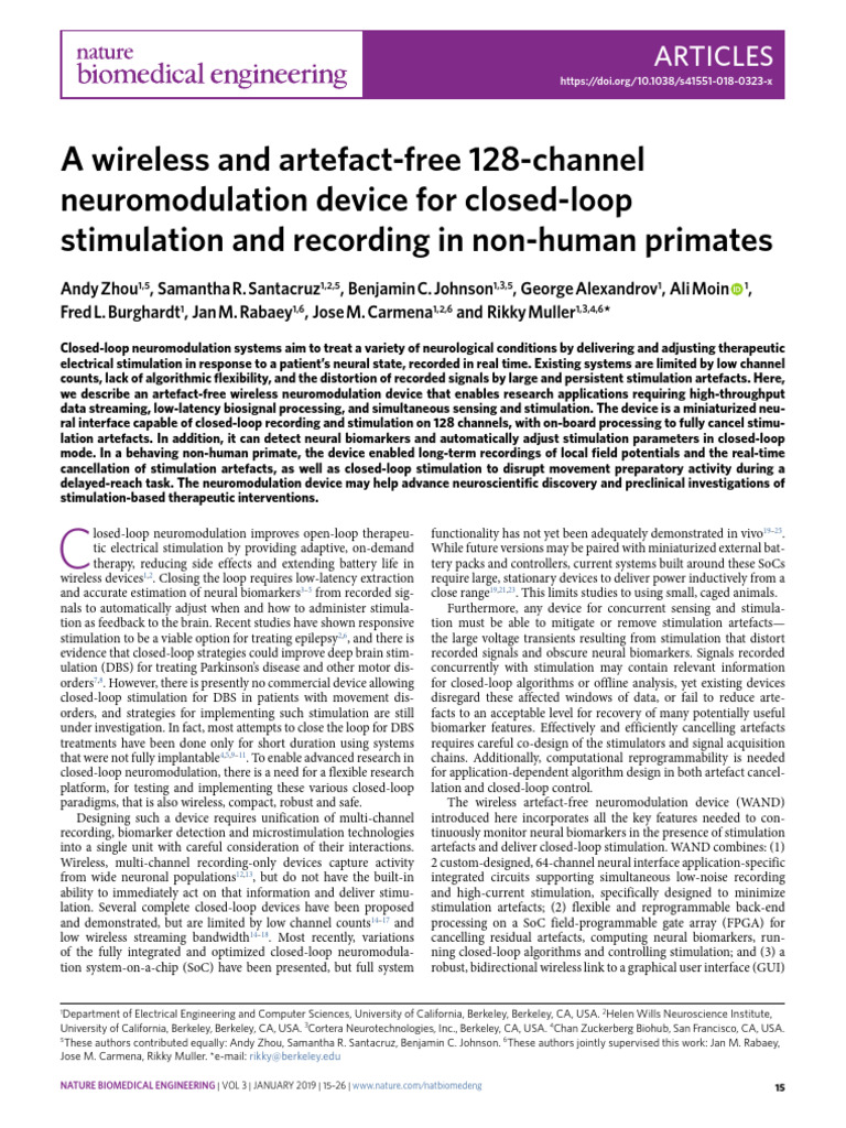 A wireless and artefact-free 128-channel neuromodulation device for ...