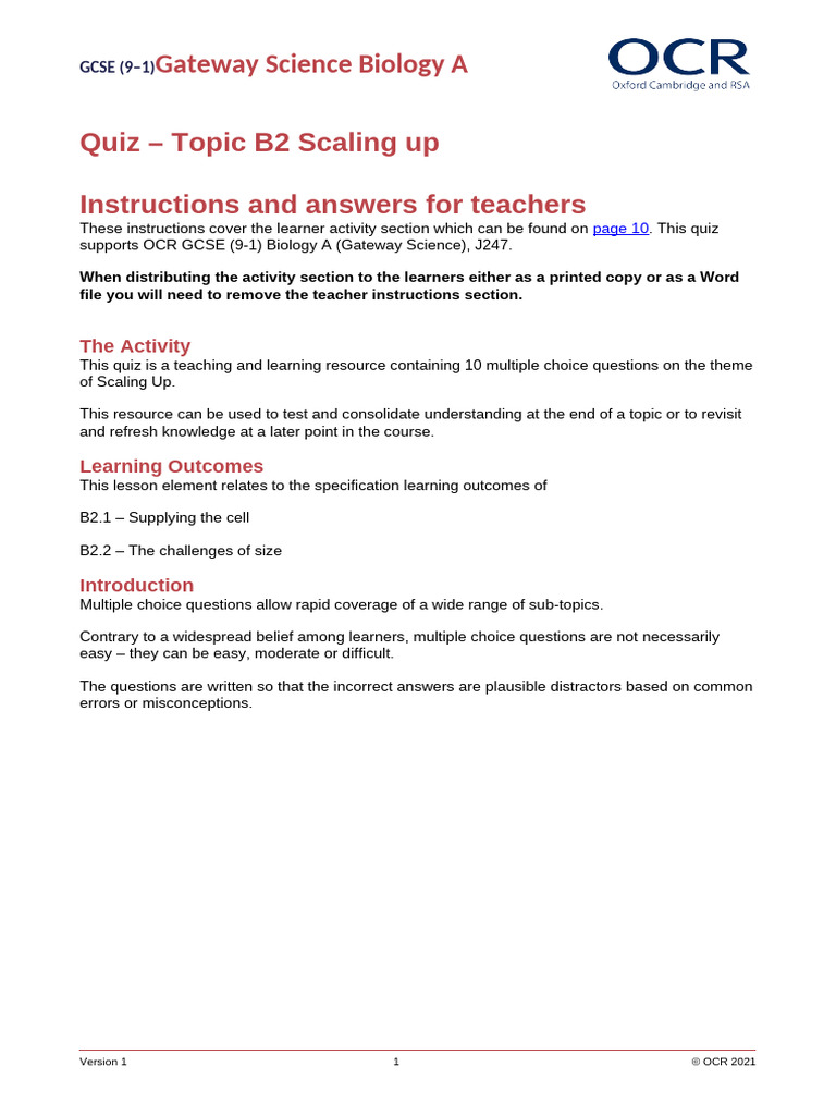 Quiz Topic b2 Scaling Up | PDF | Artery | Circulatory System