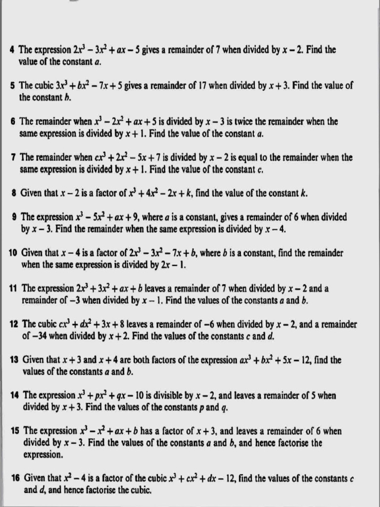 Polynomial Remainders & Factors | PDF