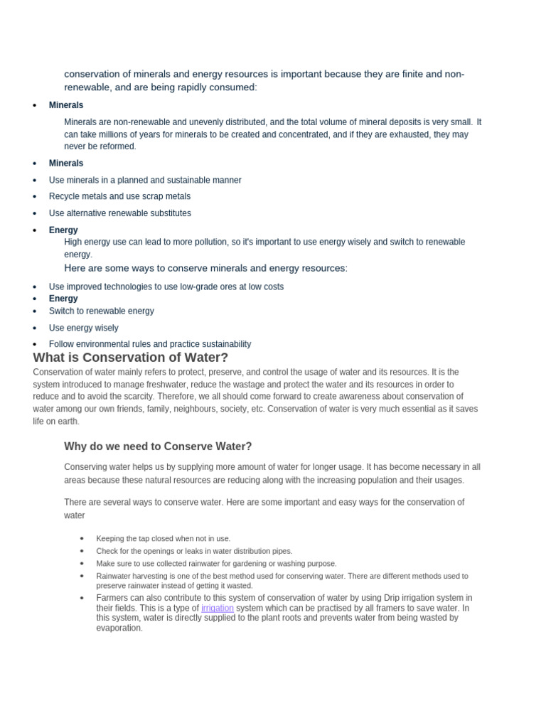 Conservation of Minerals and Energy Resources | PDF | Water ...