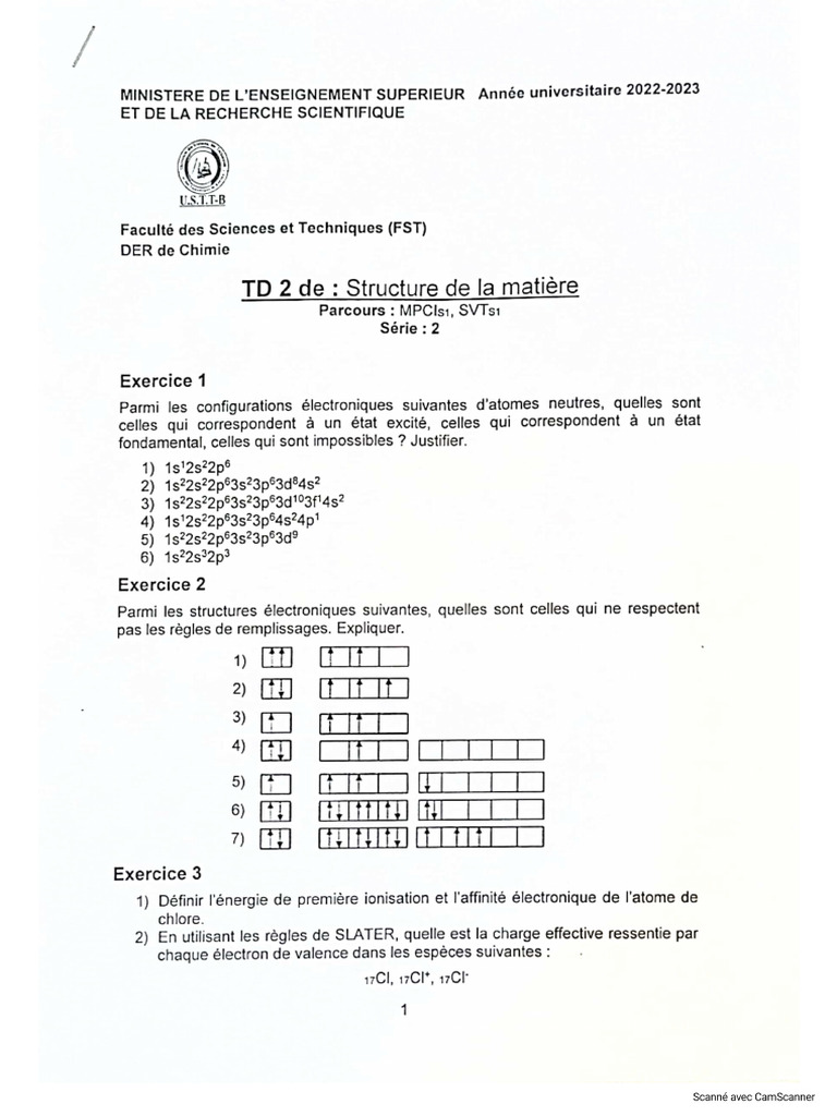 Exo TD Chimie (1-3) | PDF