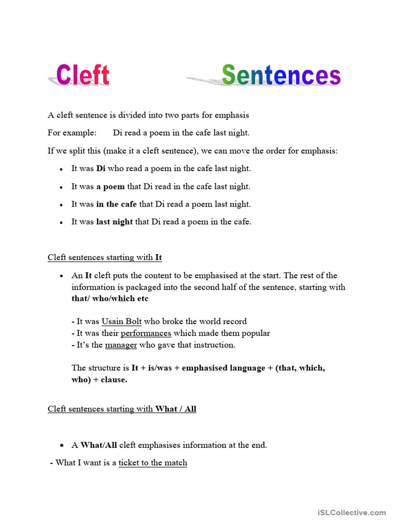 Cleft Sentences | PDF | Language Mechanics | Grammar