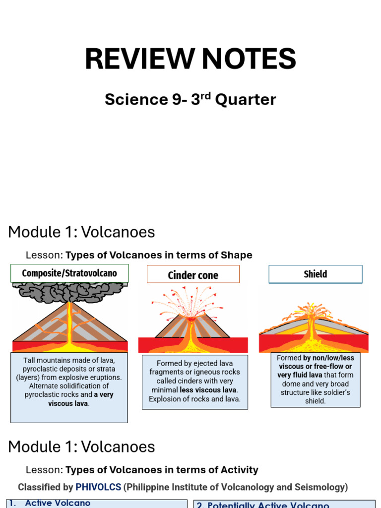3rd q Review Notes Science 9 | PDF | Types Of Volcanic Eruptions | Volcano