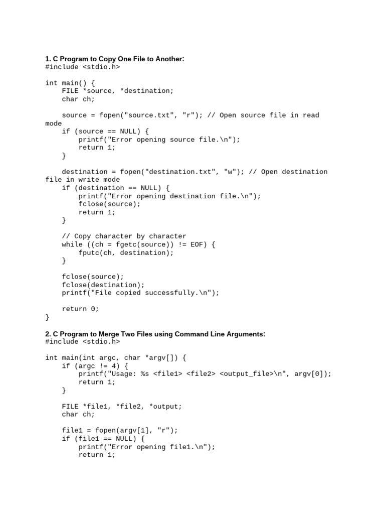 Write A C Program To Copy One File To Another.-... | PDF | Computer File | Computer Engineering