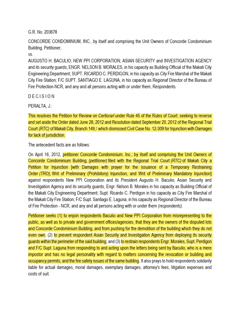 Concored Condominium Versus Baculio | PDF | Jurisdiction | Lawsuit