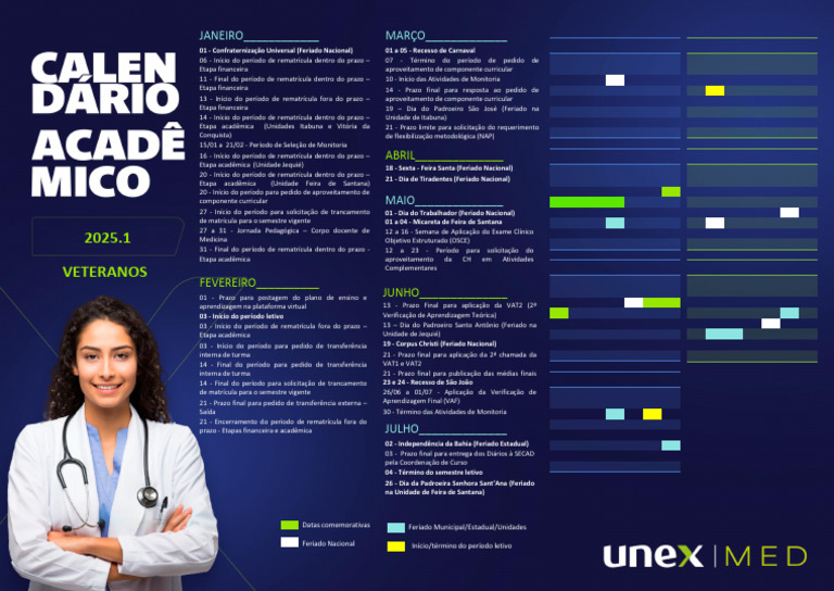 Unex - Med - Calendário Acadêmico - 2025.1 - Med Unex - Veteranos - Aa ...