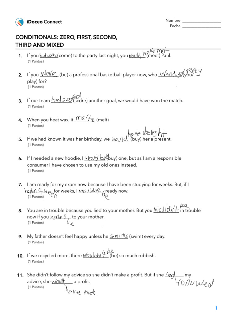 Idoceo CONDITIONALS: ZERO, FIRST, SECOND, THIRD AND MIXED 20241021 | PDF