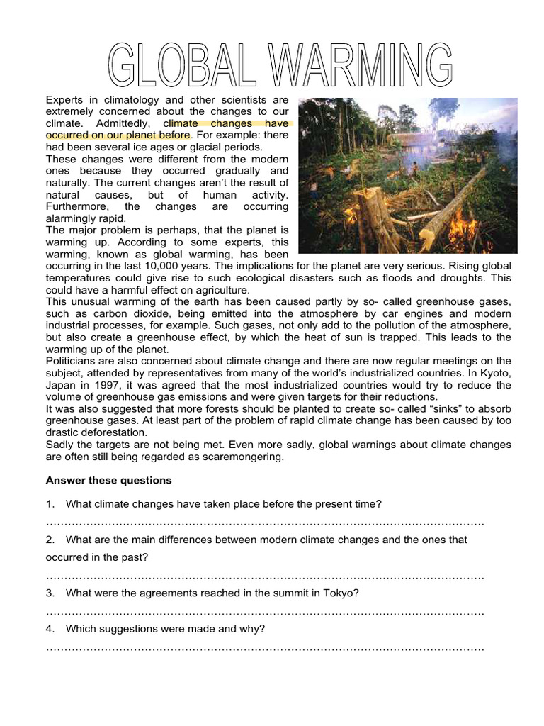 Copia de Global Warming Reading Comprehension | PDF | Climate Change ...