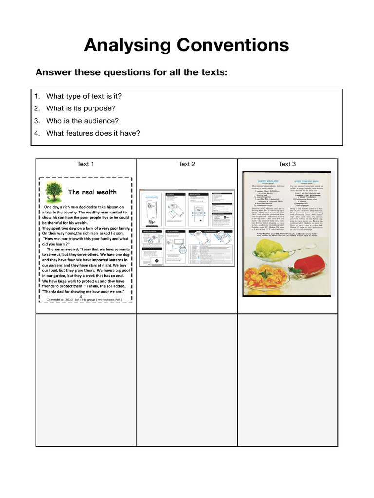 Analysing Conventions Worksheet | PDF