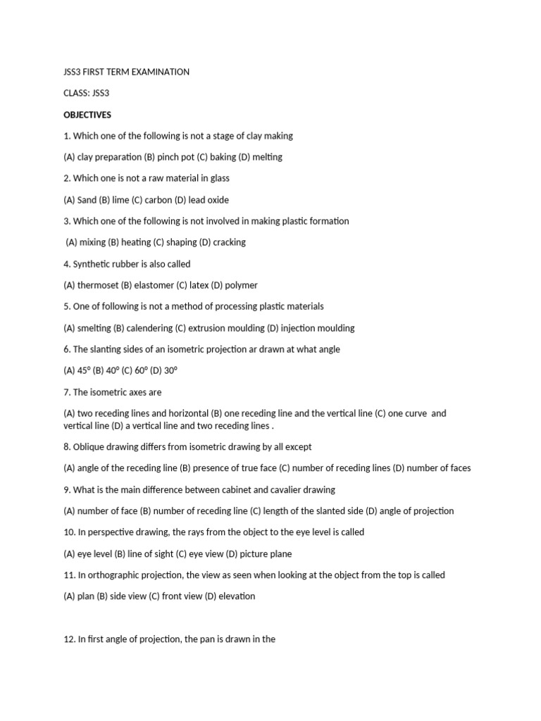 JSS3 First Term Exam Questions | PDF | Iron | Metals