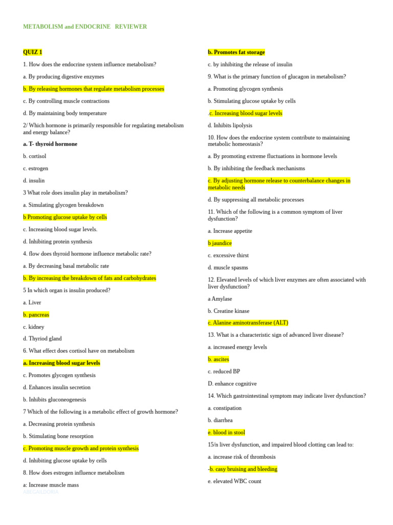 Metabolism and Endocrine Reviewer | PDF | Cirrhosis | Liver