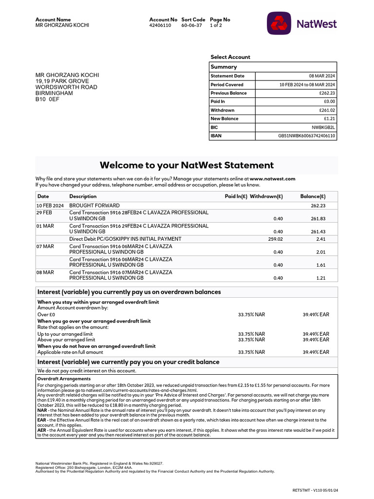 Statement 600637 42406110 08 Mar 2024 | PDF | Overdraft | Interest