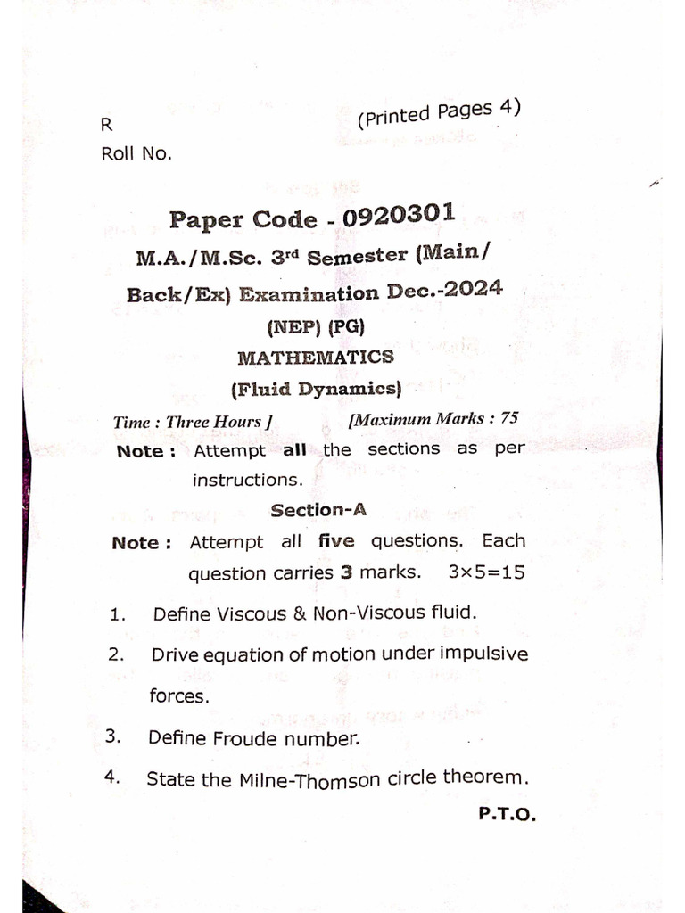 Fluid Dynamics MSC 3rd Sem | PDF | Fluid Dynamics | Dynamics (Mechanics)
