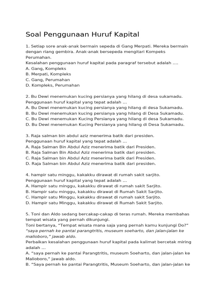 Soal Penggunaan Huruf Kapital 2 | PDF
