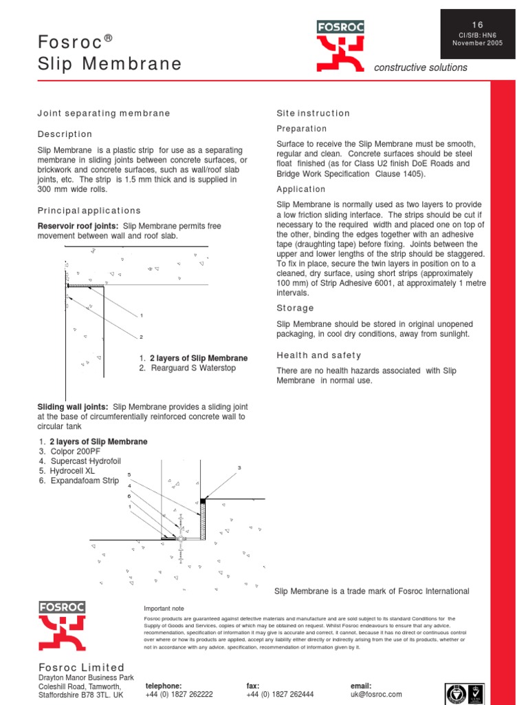 FOSROC Slip Membrane | Specification (Technical Standard) | Concrete