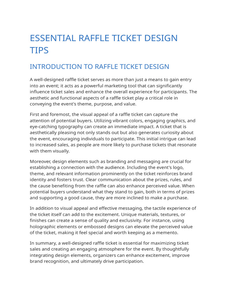 Essential Raffle Ticket Design Tips | PDF | Barcode | Typefaces