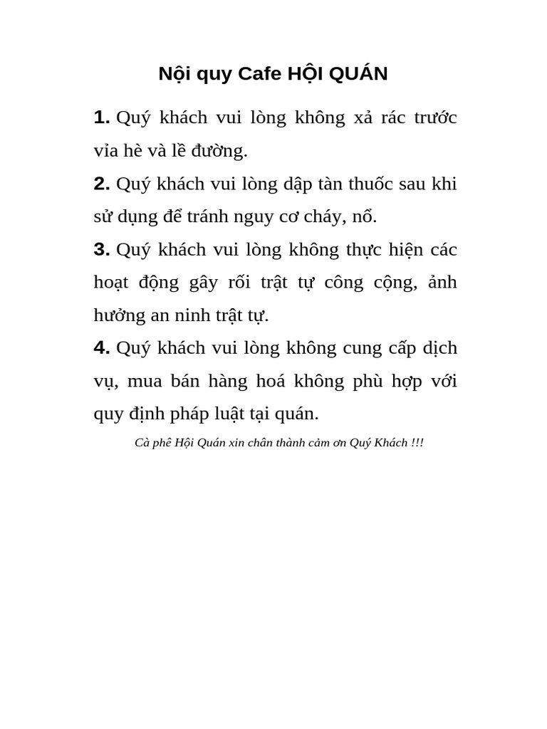 Quy Định Quán Cà Phê | PDF