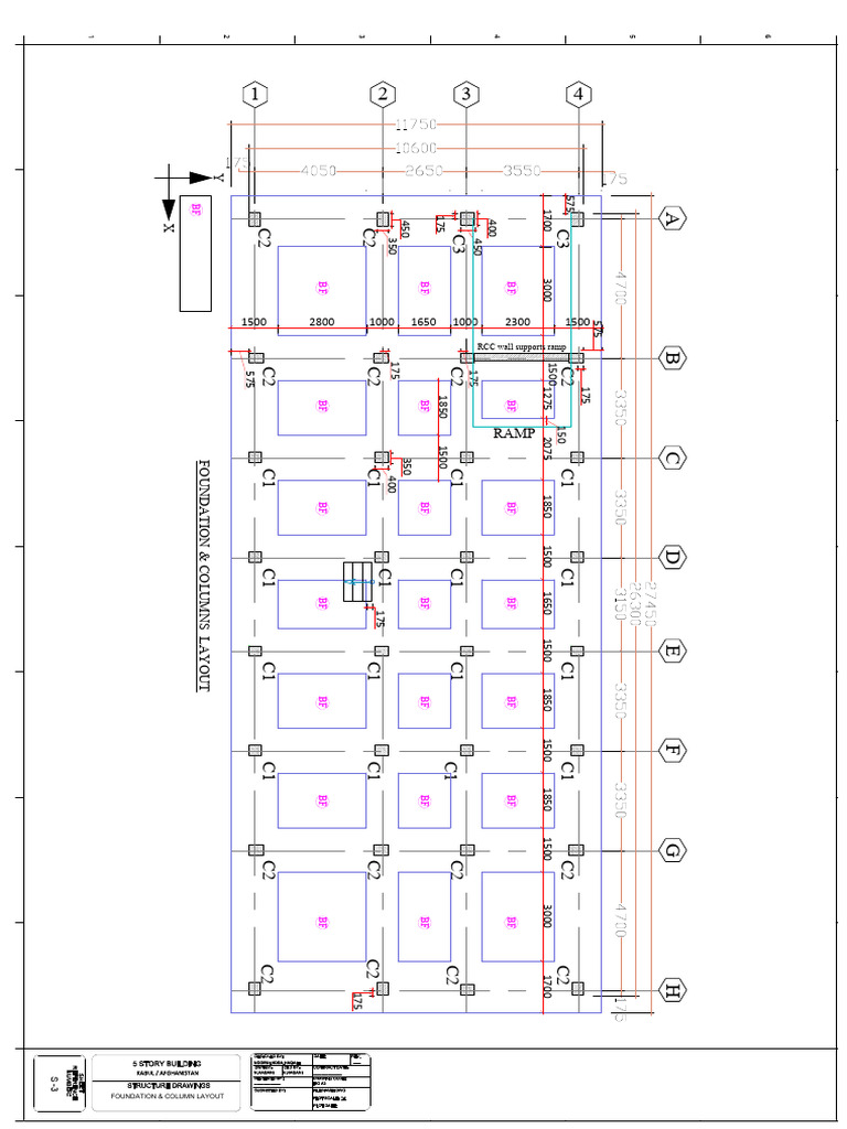 RCC Wall Supports Ramp: Foundation & Column Layout | PDF