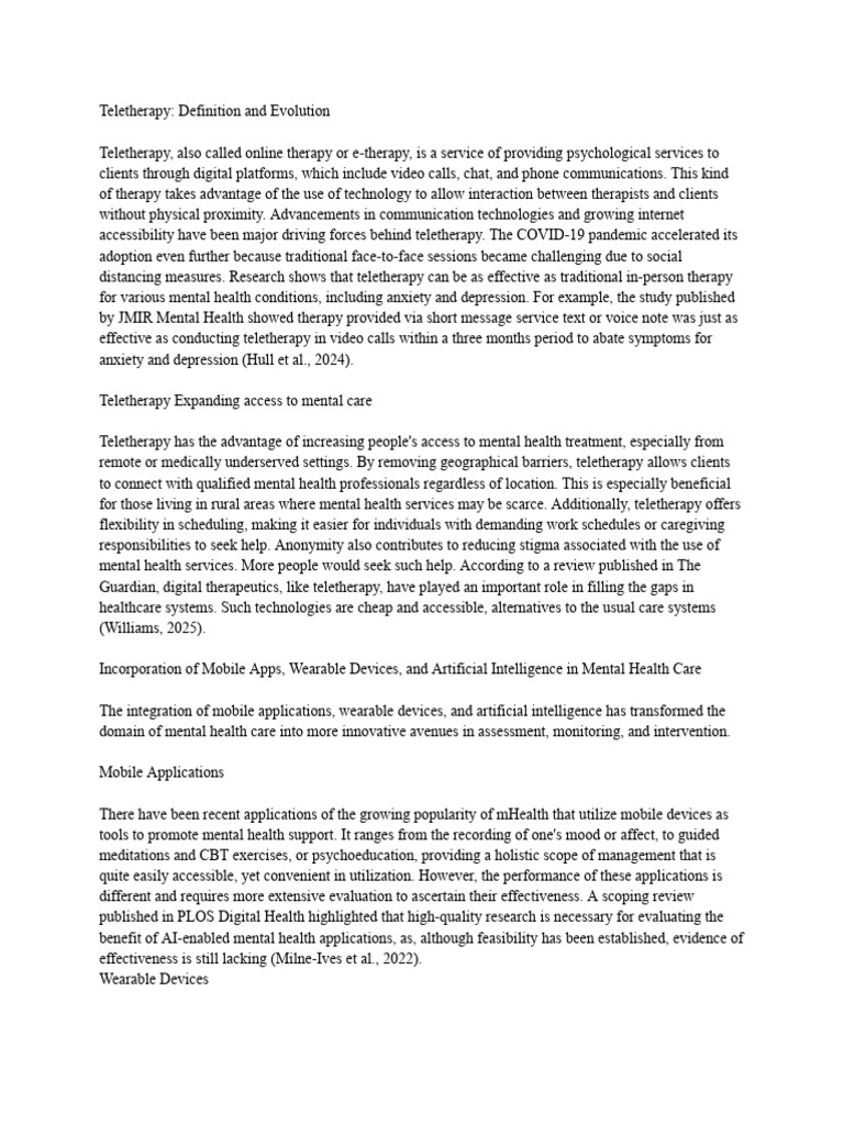 Teletherapy - Definition and Evolution | PDF | Mental Health | Wearable ...