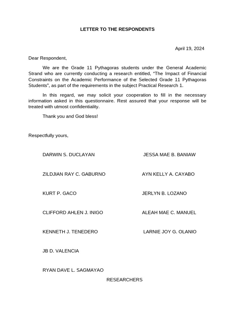 Letter To The Respondents | PDF