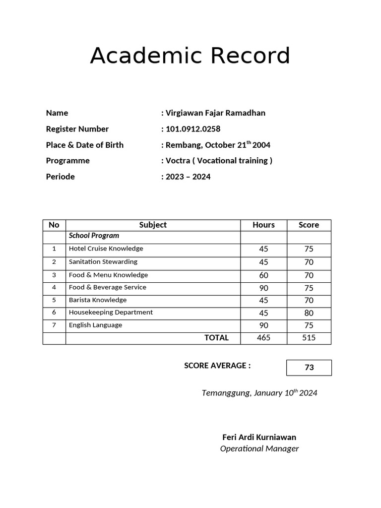 Academic Record - XV | PDF | Coffee