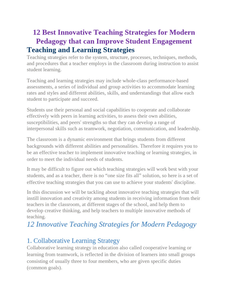 12 Best Innovative Teaching Strategies For Modern Pedagogy That Can ...
