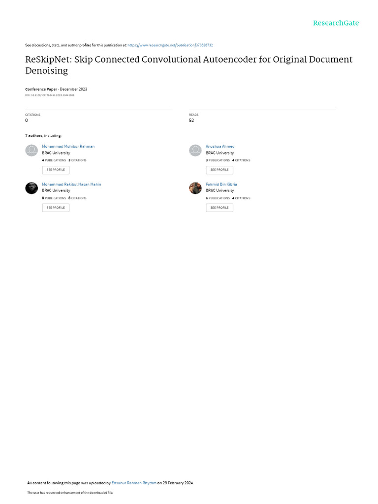 Re Skip Net Skip Connected Convolutional Autoencoderfor Original Document Denoising | PDF ...