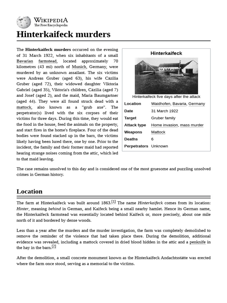 Hinterkaifeck Murders: A Gruesome Mystery | PDF | Crimes | Crime & Violence
