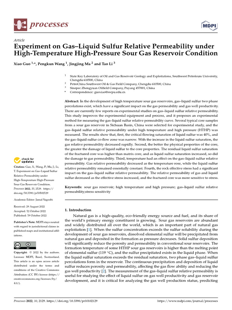 Experiment on Gas–Liquid Sulfur Relative Permeability under | PDF ...
