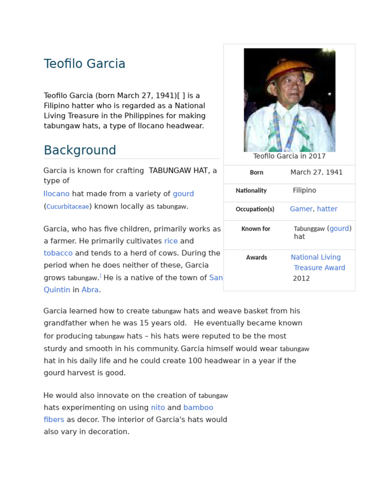 Teofilo Garcia: Master of Tabungaw Hats | PDF