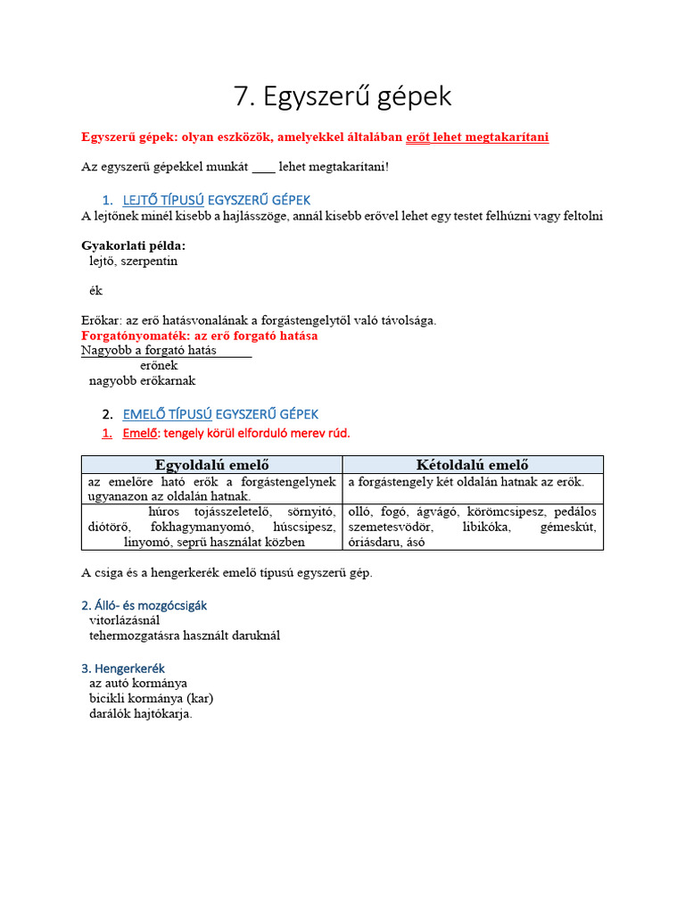 Egyszerű Gépek A Mindennapi Életben | PDF