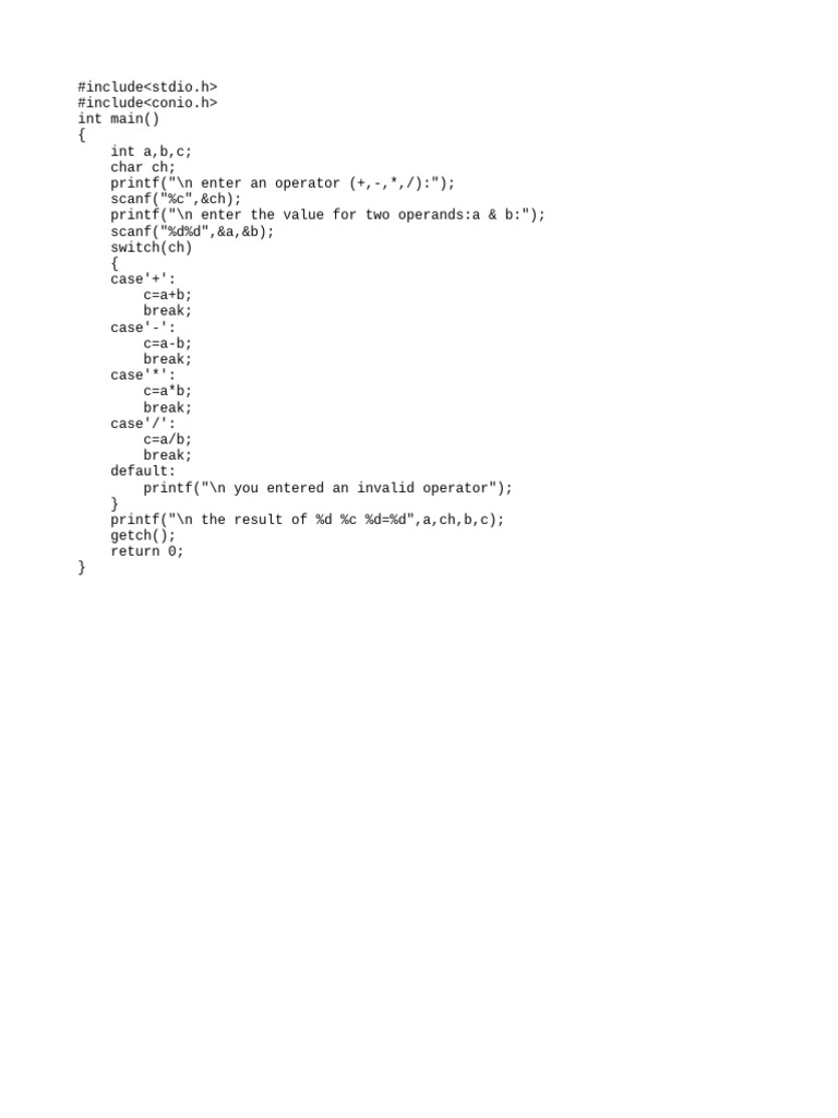 Program To Make A Simple Calculator or Aritmathic | PDF