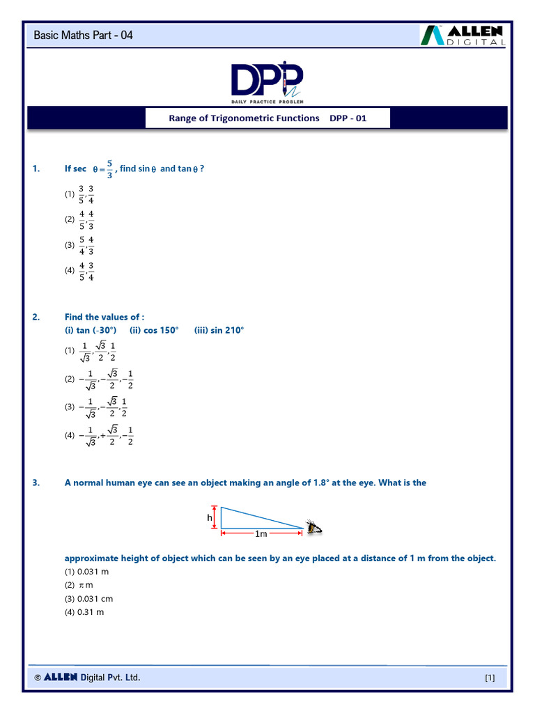 ALL DPP | PDF | Elementary Geometry | Trigonometry