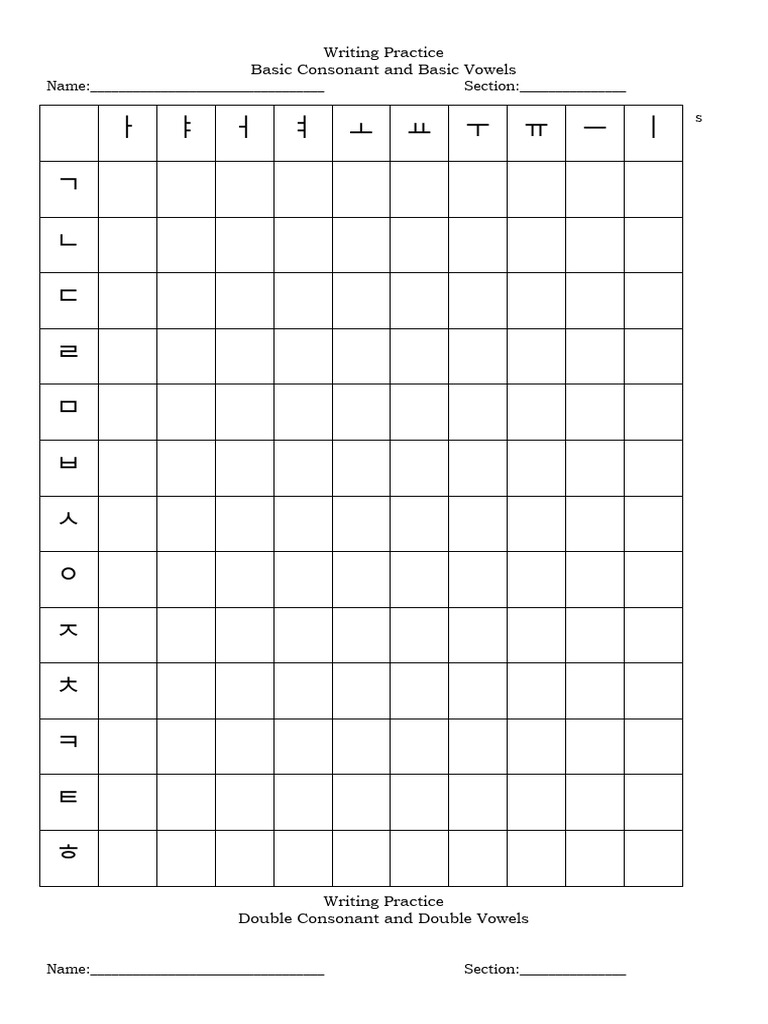 Consonant and Vowel Writing Practice | PDF