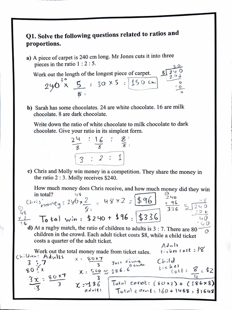 Ratios and Proportions Practice Problems | PDF | Chocolate