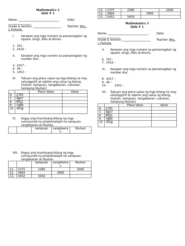 Math 3 Quiz #1 2024-2025 | PDF
