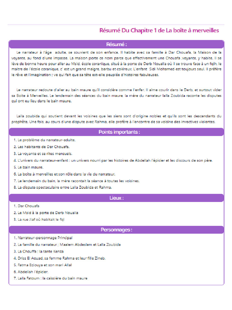 Resume de La Boite A Merveilles | PDF