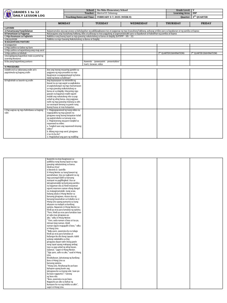 DLL - Esp 5 - Q3 - W8 | PDF
