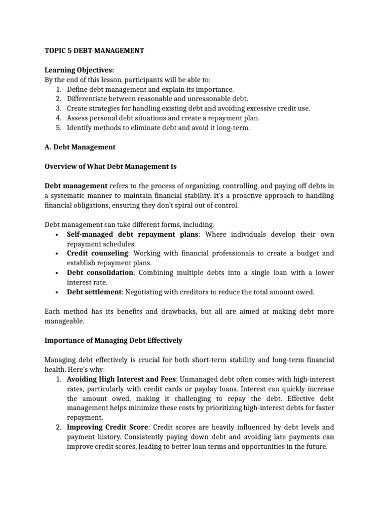 Topic 5 Debt Management | PDF | Debt | Loans