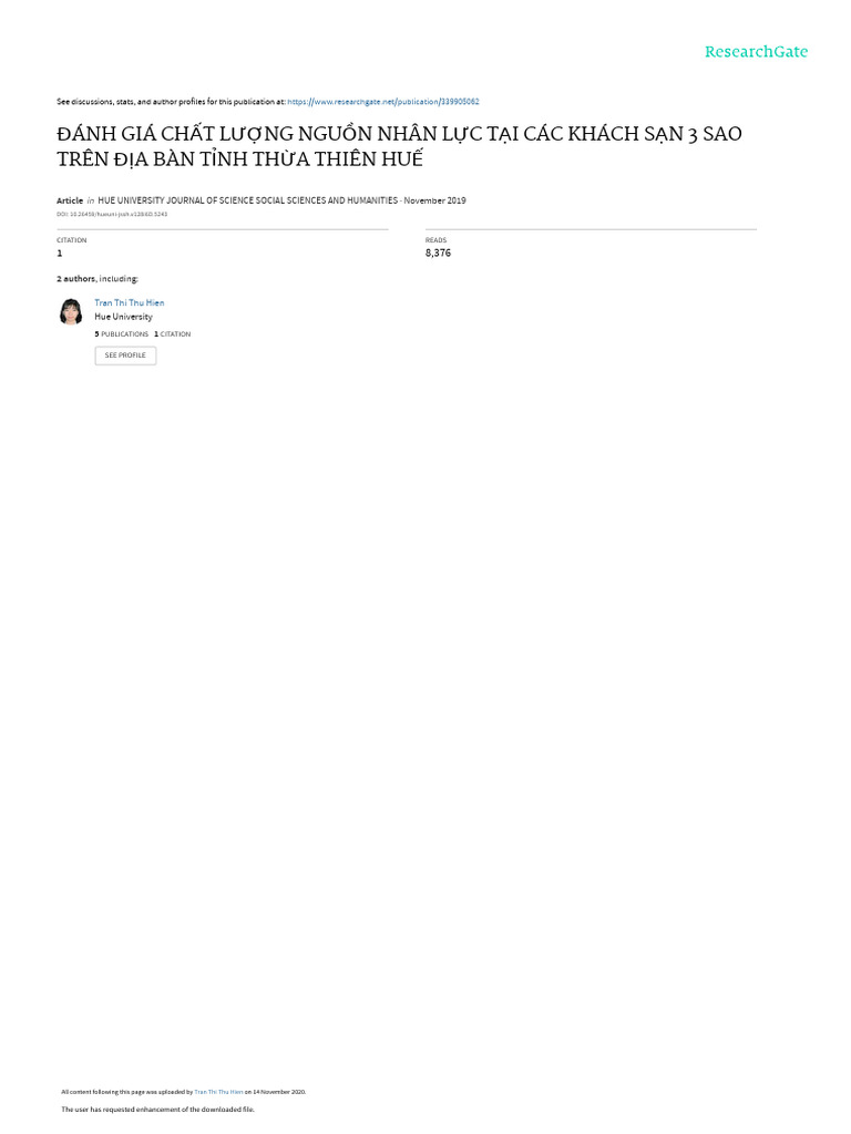 Ánh Giá CH TL NG Ngu Nnhânl CT I Các Khách S N 3 Sao Trên Abànt NH TH A Thiên Hu | PDF
