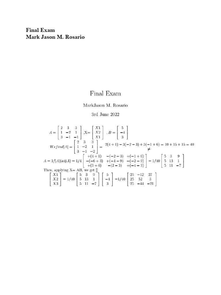Linear Algebra Final Exam | PDF