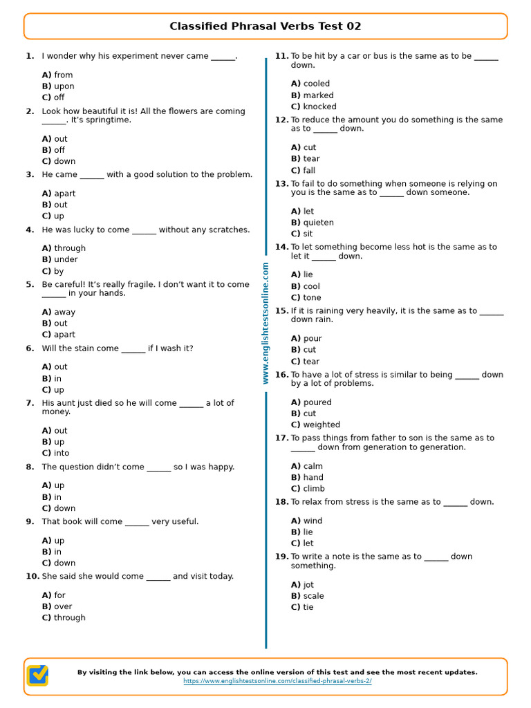 1672 Classified Phrasal Verbs Test 02 | PDF