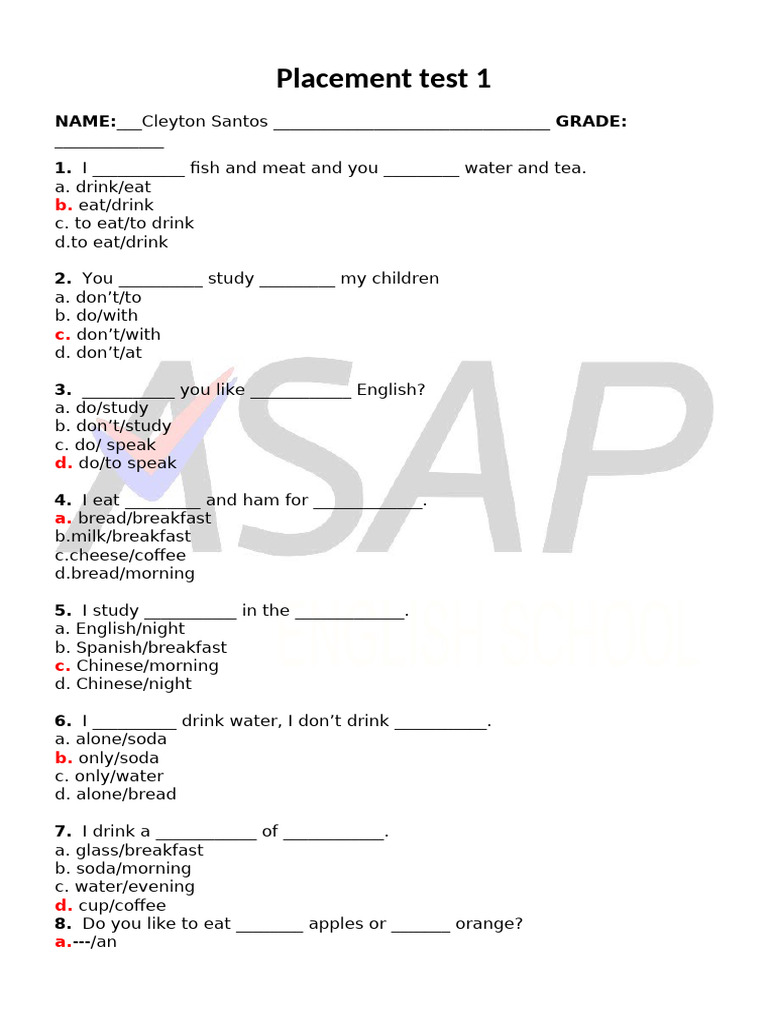 Placement Test 1 - Respondido | PDF