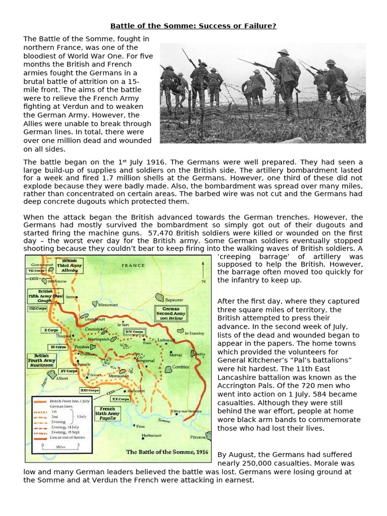 7 - Battle of The Somme Info Sheet | PDF | Battle Of The Somme ...
