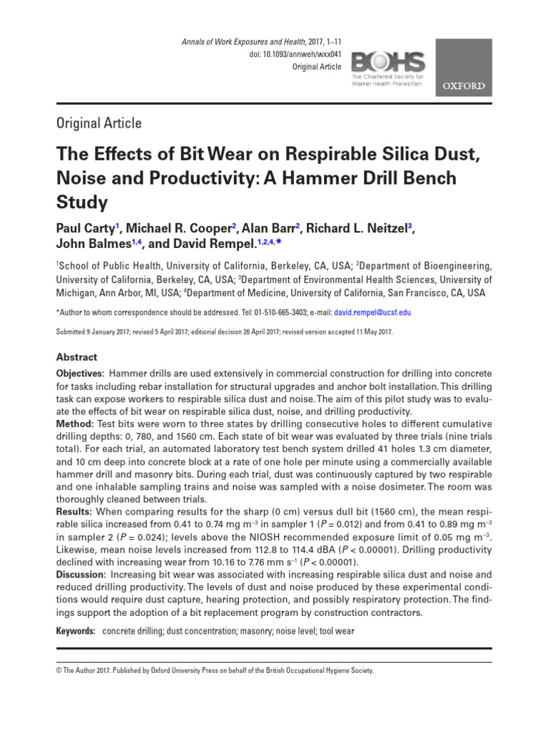 The Effects of Bit Wear On Respirable Silica Dust, Noise and ...